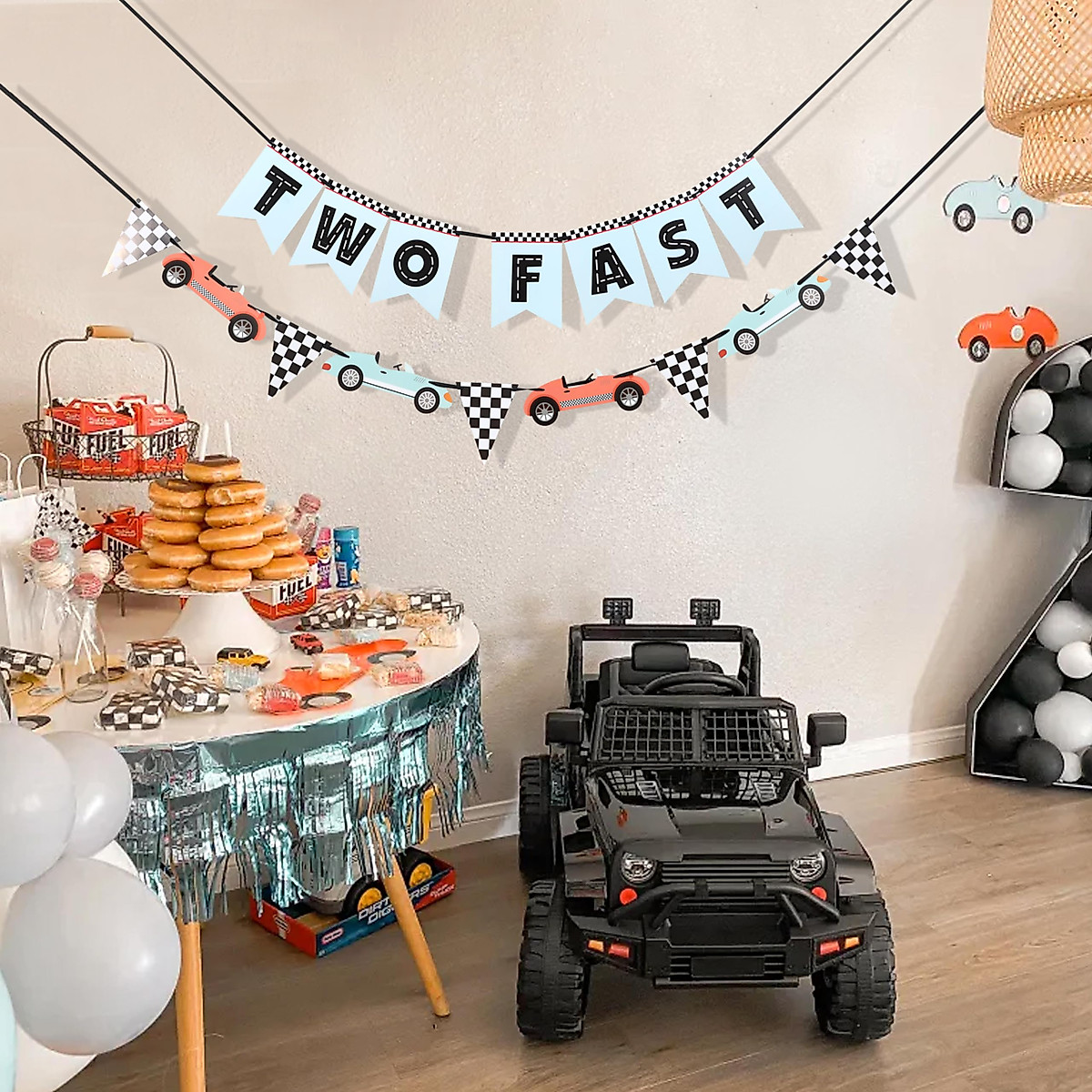 Two Fast Banner - Two Fast Birthday Decorations,Two Fast Car Birthday Party,Racing Second Birthday Decorations,Race Car Two Fast Flag Banner