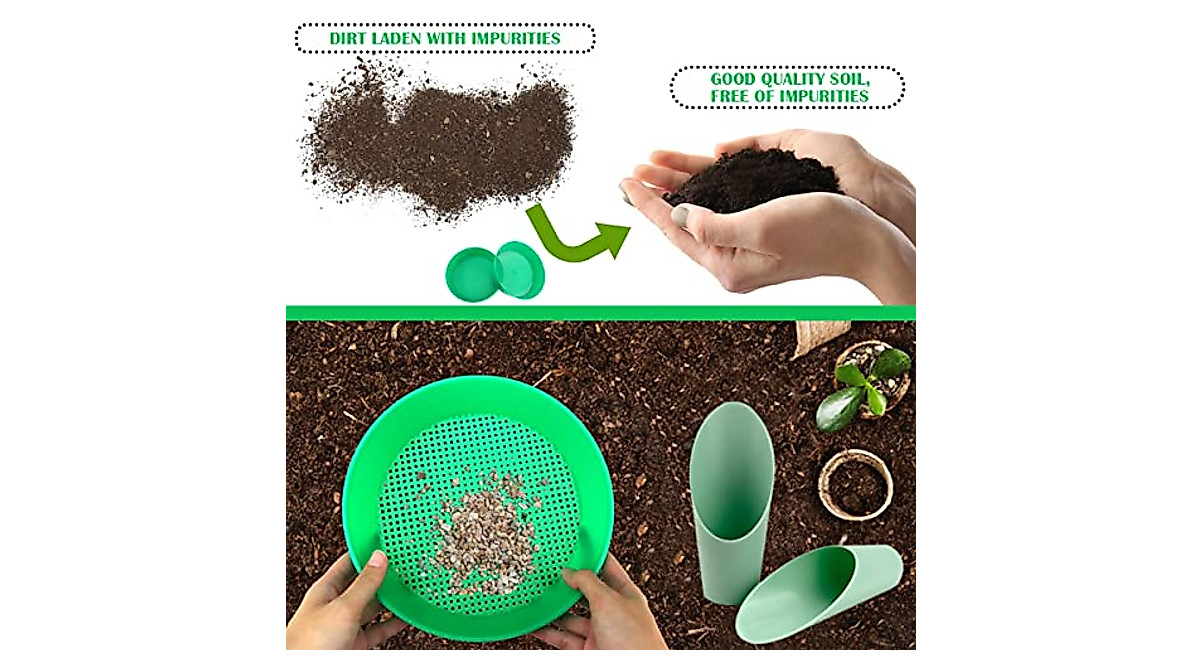 LNQ LUNIQ 4Pcs Round Garden Soil Sieve Tray Sand Sifter with Cylinder ...