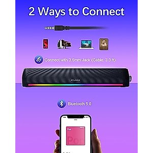 Computer Speakers, Hi-Fi Sound Quality Computer Sound Bar, Bluetooth 5.0 & 3.5mm Wired PC Speakers with 4 Dynamic Lighting Modes, USB Powered Speakers for PC, Desktop, Laptops, Phones, Monitors, Xbox