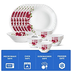 Borosil Gourmet Dinnerware Set For 6, 19 Pieces, White Dinner Plates and Bowls Sets, Chip Resistant Tempered Opal Glass, Stain Resistant, Dishwasher & Microwave Safe Dinner Set For Gifting, Serves 6