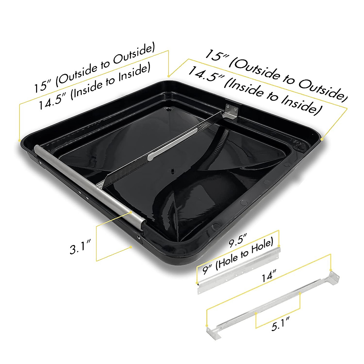 HTTMT- 1Pc Black 14" x 14" Replacement Impact-Resistant Universal Motorhome RV Roof Vent Lid Cover Camper RV Trailer Fresh Air Ventilation Wind [P/N: ET-CAR-FIX018A-BK]