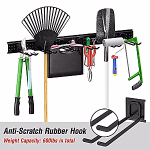 Stormann Tool Storage Rack Wall Mount Garage Tool Organizer Heavy Duty 16 Hooks Max Load to 600lbs for Power Tools, Shovels, Rakes, Brooms, Weeder, Leaf Blower ,and More