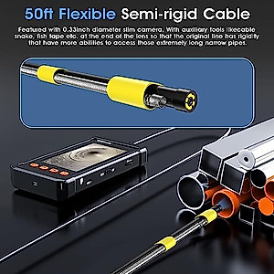 50FT Endoscope Inspection Camera, Oiiwak Borescope Camera for Pipe Sewer Drain Plumbing Inspection 1080P HD 4.3“ IPS Screen Waterproof IP67 Bore Scope Snake Camera with 6 LED Lights(15m Cable)