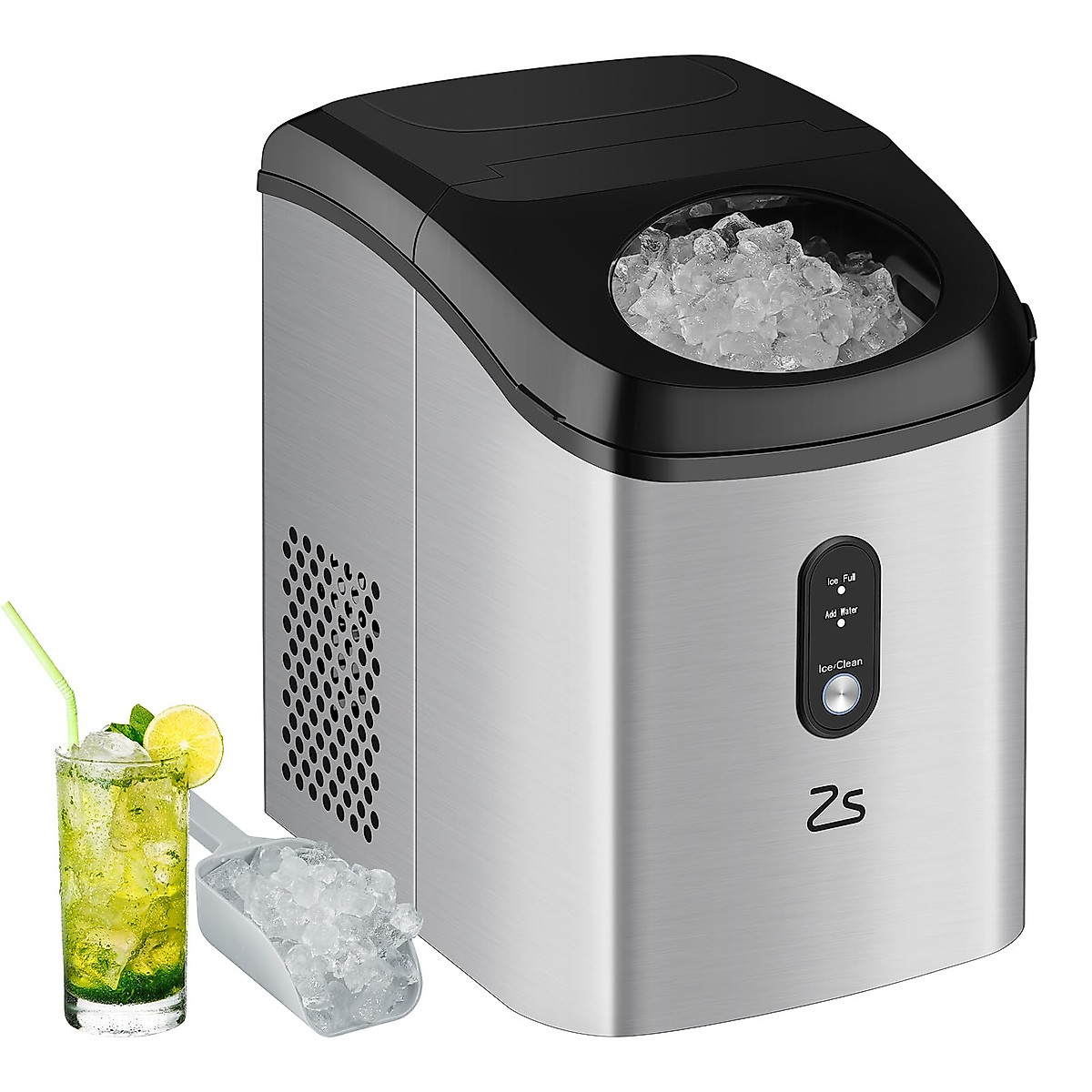 ACONEE Nugget Countertop Ice Maker with Soft Chewable Ice, Portable Ice Maker with Self-Cleaning, 33Lbs/24Hrs, One-Key Operation, Compact Ice Maker with Ice Scoop/Basket for Home/Kitchen/Office/Bar