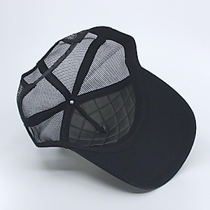 Plain Tone on Tone Cotton Mesh Adjustable Low Profile Baseball Cap Quilt Camo Heather Distressed (Quilt Black/Gray/Black)