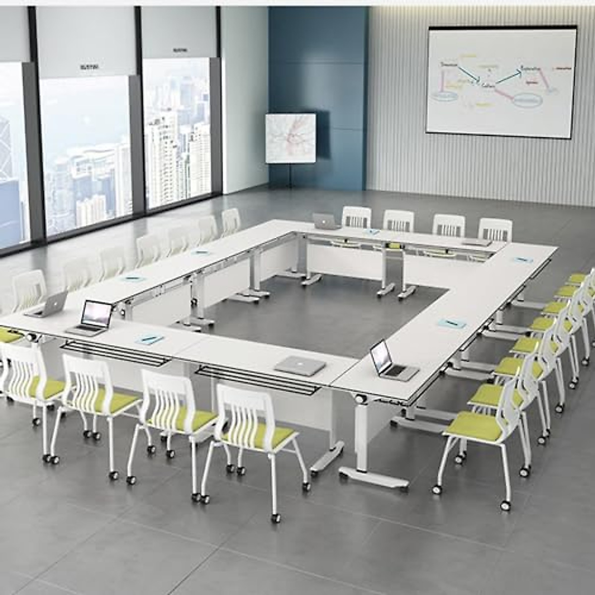 Folding Conference Table, Flip Top Mobile Training Table with Modesty,Storage Layer and Lockable Wheels,Wood Tabletop, Metal Frame (Color : A, Size : 120 * 60 * 75cm)