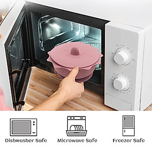 Baby Bowls with Lids and Spoons First Stage, Santi & Me Bowls with Suction and Spoon Silicone Feeding Set Perfect for Baby Dishes and Utensils Set(Dark Pink)