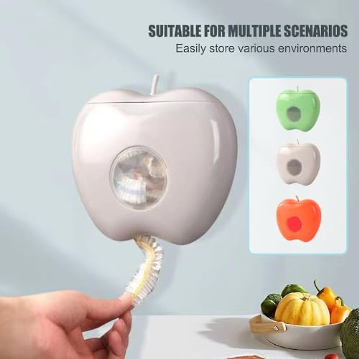 Plastic Wrap Storage Box,2024 Thickened Cling Film Sleeve Storage Box With 100pc Plastic Wrap,Apple Shaped Wall-Mounted Plastic Food Wrap Bag Storage Dispenser,Storage Organizer for Fresh Keeping Bag