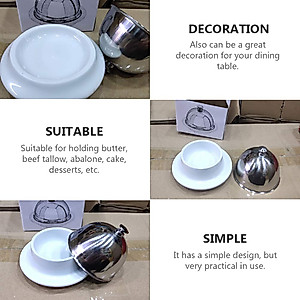 DOITOOL Ceramic Baking Bowls with Stainless Steel Lid Dish Ramekins Fruit Bowl Glass Cover Cake Stand Desert Platter Cheese Cloche Dome for Desserts Fruits Snack Candy
