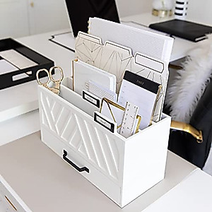 White Mail Organizer - Desktop Mail Holder - Office Desk Organizers Storage with Drawer - Paper File Folder Desk Organization - Desk Accessories & Workspace Organizers by Blu Monaco