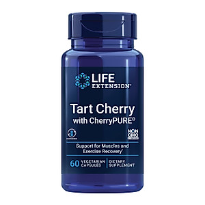 Life Extension Tart Cherry with CherryPURE®, anthocyanins, oxidative stress, muscle recovery, exercise support, muscle comfort, vegetarian, gluten-free, non-GMO, 60 capsules