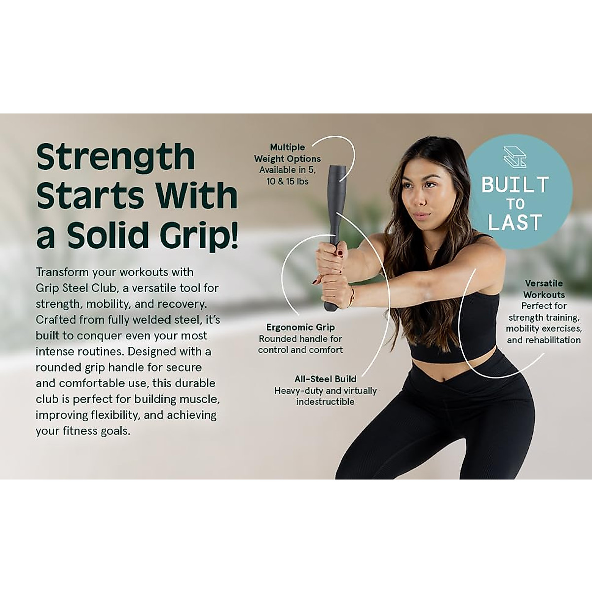 Retrospec Steel Club SC- 5lb for Men & Women's Strength Training & Full Body Workouts , Matte Black