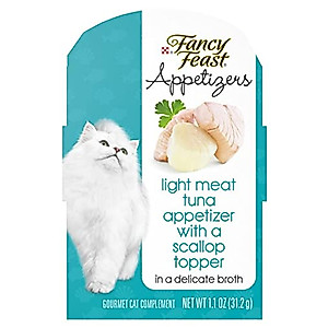Purina Purely Fancy Feast Appetizers Cat Treats Flavor Variety Sampler Bundle of 12 Containers, (1.1 Ounces Each) with a Bundle a Plastic Noisy Cat Toy Ball and WMB's Sticker.