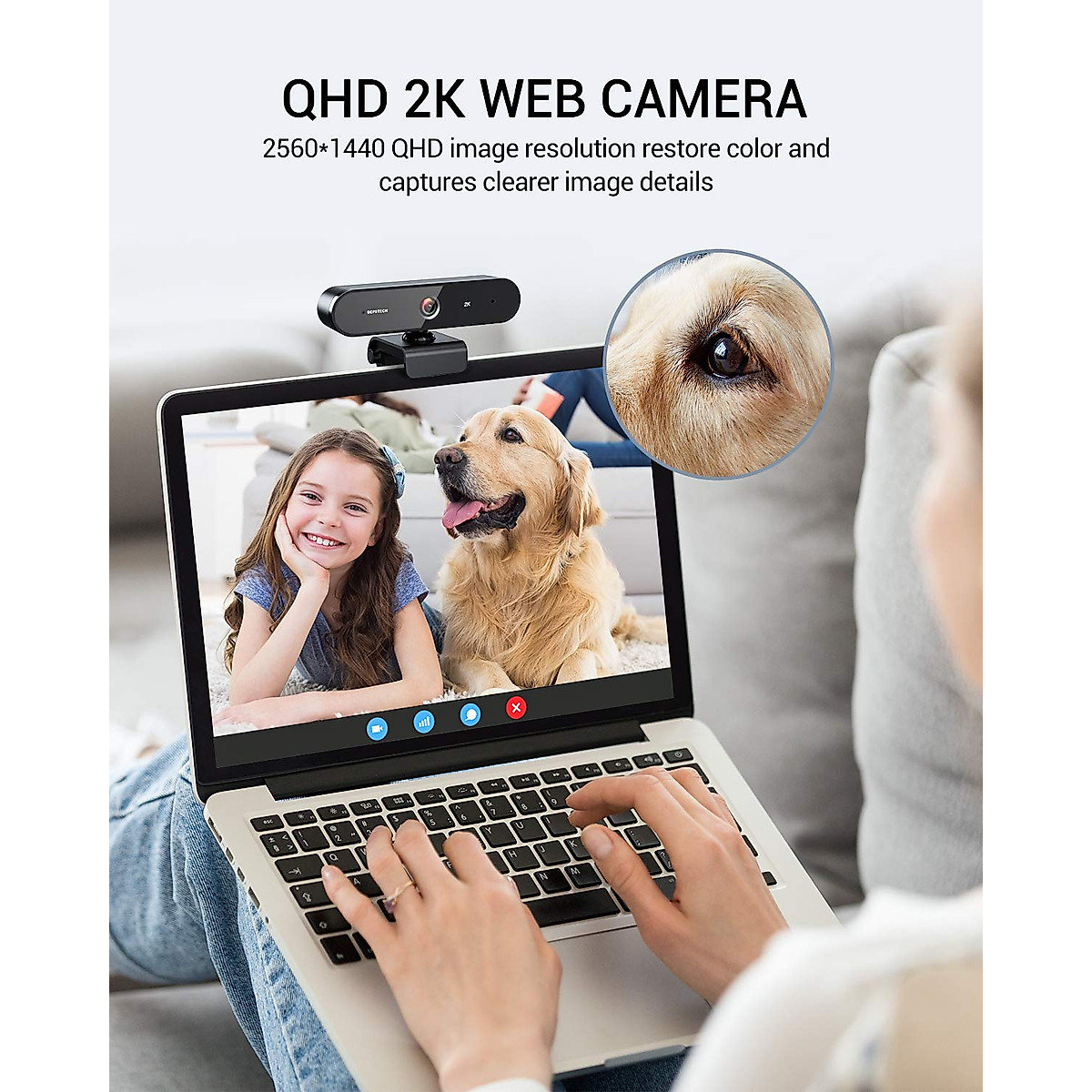 DEPSTECH Webcam with Microphone for Desktop, 2K QHD USB Web Cam with Auto Light Correction, Desktop Computer Camera Streaming Camera for Video Conferencing, Teaching, Streaming, and Gaming