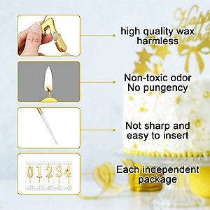 Treela 100 Pieces Number Birthday Candles Bulk, 3.94 Inch Gold Numeral 0-9 Candles for Birthday Cakes, Glitter Cake Topper Decoration for Wedding Anniversary Celebration and Party