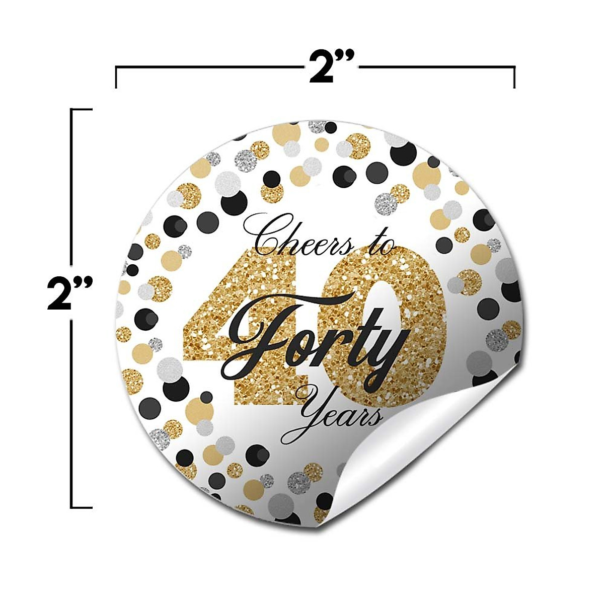 Cheers to 40 Years Party Sticker Labels, 40 2" Party Circle Stickers by AmandaCreation, Great for Party Favors, Envelope Seals & Goodie Bags