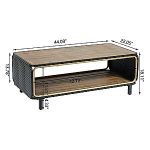 WWZGGO 47in Wood 2-Tier Coffee Table with Storage Shelf Rustic Accent Furniture Metal Frame Brown