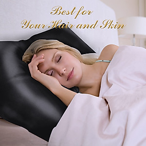 Smbeope 100% Mulberry Silk Pillowcase 2 Pack for Hair and Skin,with Hidden Zipper,Both Sides 22 Momme Natural Silk Pillow Cover,Soft Breathable & Smooth (Black, Queen)