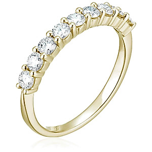 VIR JEWELS 3/4 carat (ctw) Diamond Wedding Anniversary Band for Women, Round Diamond Engagement Ring 14K Yellow Gold 9 Stones Prong Set 0.75 cttw, Size 6.5