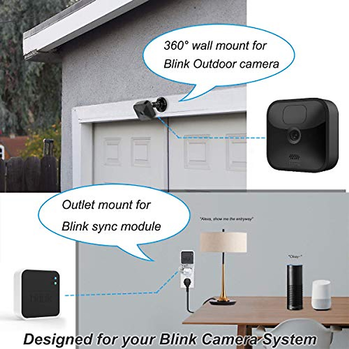 Blink Outdoor Camera Mount, 360 Degree Adjustable Mount with Blink Sync Module 2 Outlet Mount for All-New Blink Outdoor Indoor Security Camera System (Black, 3 Pack)……