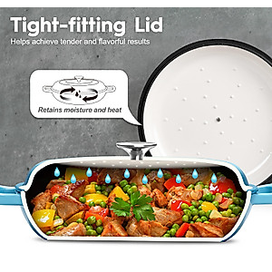 MICHELANGELO Braiser Enameled Cast Iron, 3.5 Quart Braiser Pan with Lid, Nonstick Braiser with Silicone Pads for Heat Insulation, Oven Safe Cast Iron Pan-Sky Blue