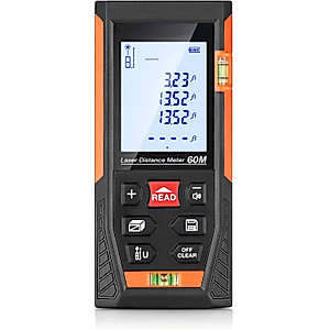 Classic Laser Measure，Digital Laser Measure w/2 Bubble Levels, M/in/Ft/Ft+in Unit Change, Large Backlit LCD, IP54 Shockproof & Waterproof, Live Measuring, Area, Volume, Pythagoras