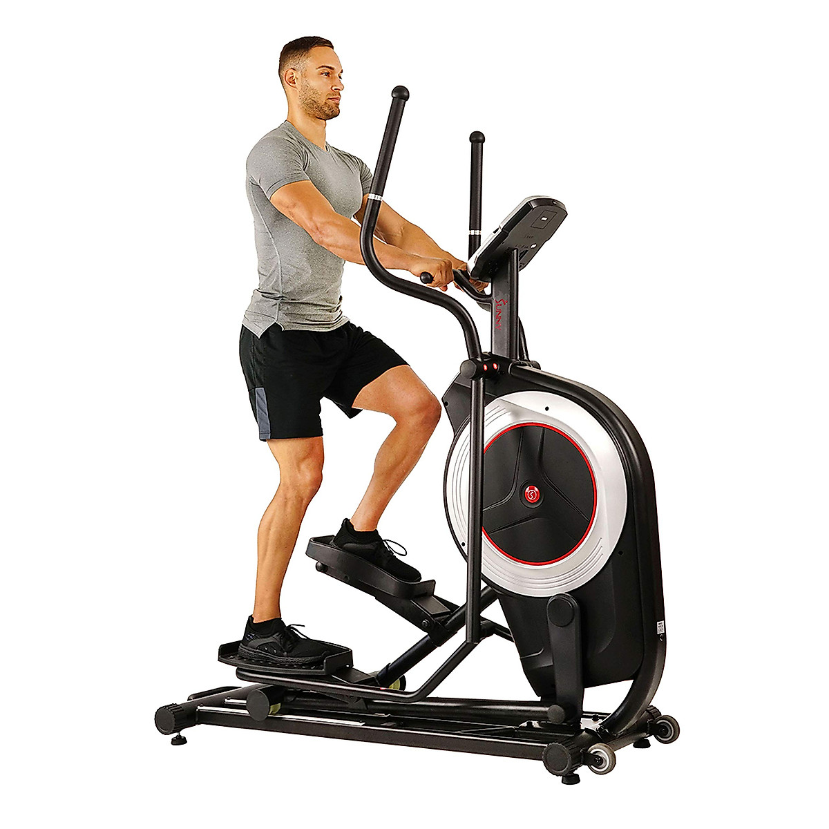 Sunny Health & Fitness Electric Eliptical Trainer Elliptical Machine w/Device Holder, Programmable Monitor and Heart Rate Monitoring, 300 LB Max Weight and 20" Stride - SF-E3875, Black