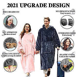 Blanket Sweatshirt Hoodie Blanket, Wearable Blanket Blanket Hoodie for Women, Hooded Blanket Cozy Blanket Women, Super Warm and Oversized Blanket with Sleeves and Giant Pocket (Dark Gray)