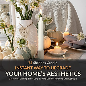 PAMI Traditional Shabbat Candle Sticks [72-Pack] - Unscented Taper Candles with 3 Hours Burning Time- Paraffin Shabbos Candles with Beautiful Flame- Tall Dinner Candles for Candlestick Holders