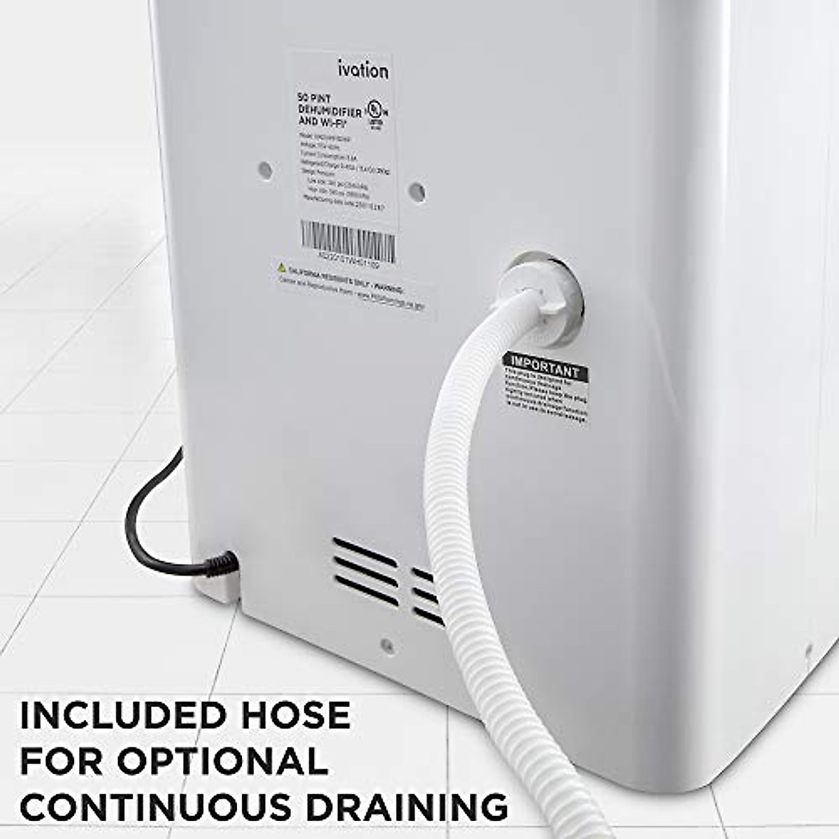 Ivation 4,500 Sq Ft Smart Wi-Fi Energy Star Dehumidifier with App, Continuous Drain Hose Connector, Programmable Humidity, 2.25 Gal Reservoir for Medium and Large Rooms (4,500 Sq Ft)