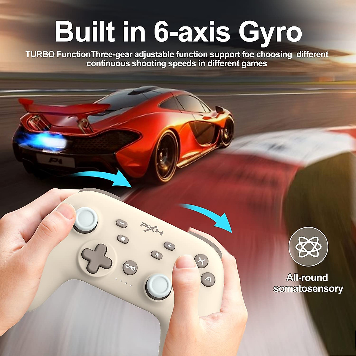 PXN P50L Wireless Switch Pro Controller, Dual Shock Gamepad Joystick Support Turbo, Macro, Gyro Axis, Wake-Up, Programmable Dual Connection for Switch/Lite/OLED/iOS (16 versions only) / PC (Brown)
