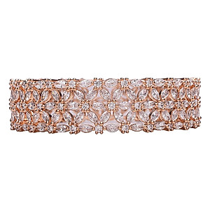 Ratnavali Jewels CZ Zirconia Gold Tone Marquise Diamond Elegant Bollywood Indian Bangles Kada Jewelry Women Wedding Bride (Rose Gold, 2.8)
