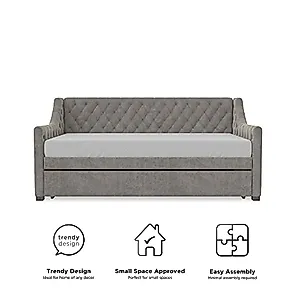 Little Seeds Ambrosia Diamond Tufted Upholstered Design Daybed and Trundle Set, Twin Size Frame, Light Grey