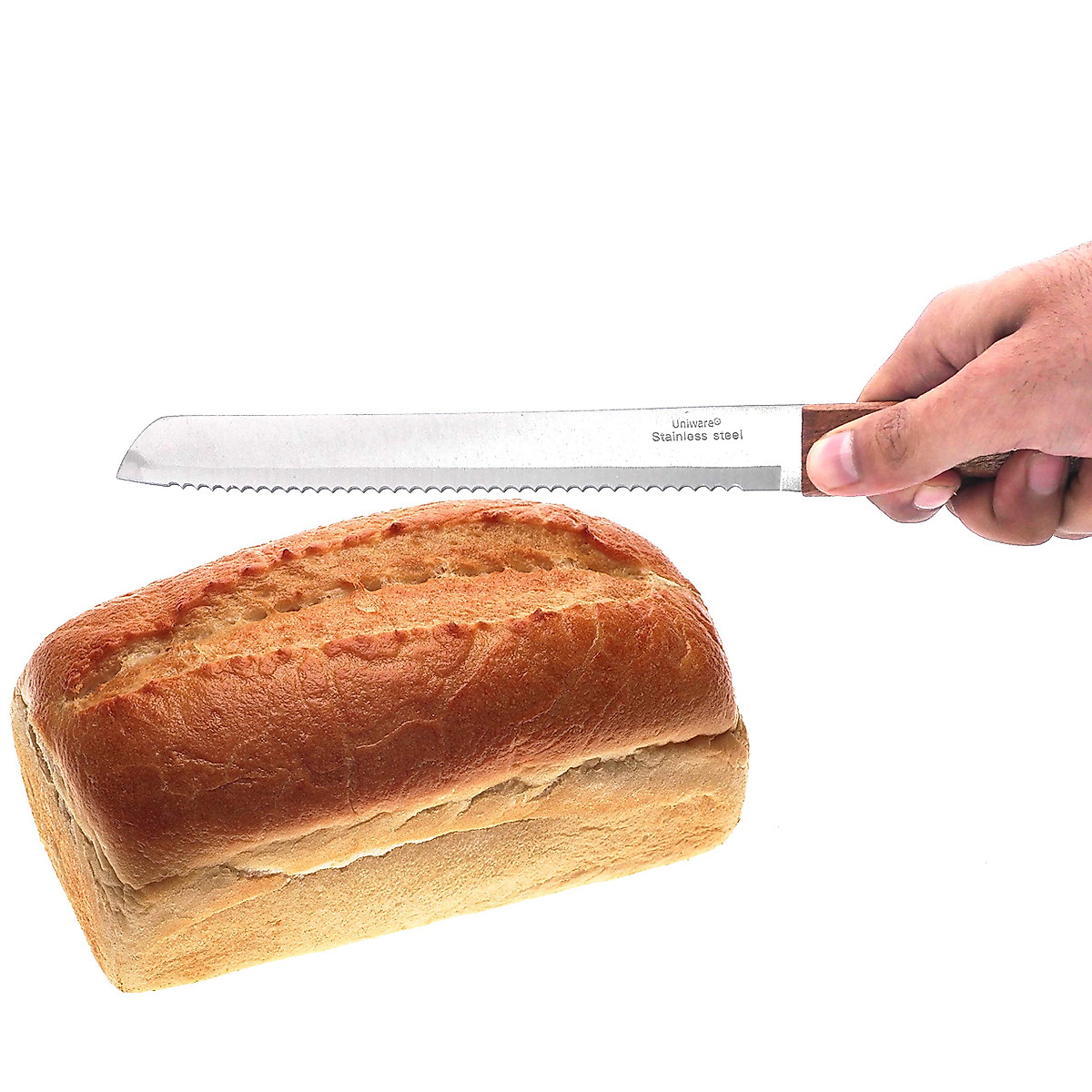 Uniware Stainless Steel Bread Knife with Wood Handle, 8 Inch Sharp Blade