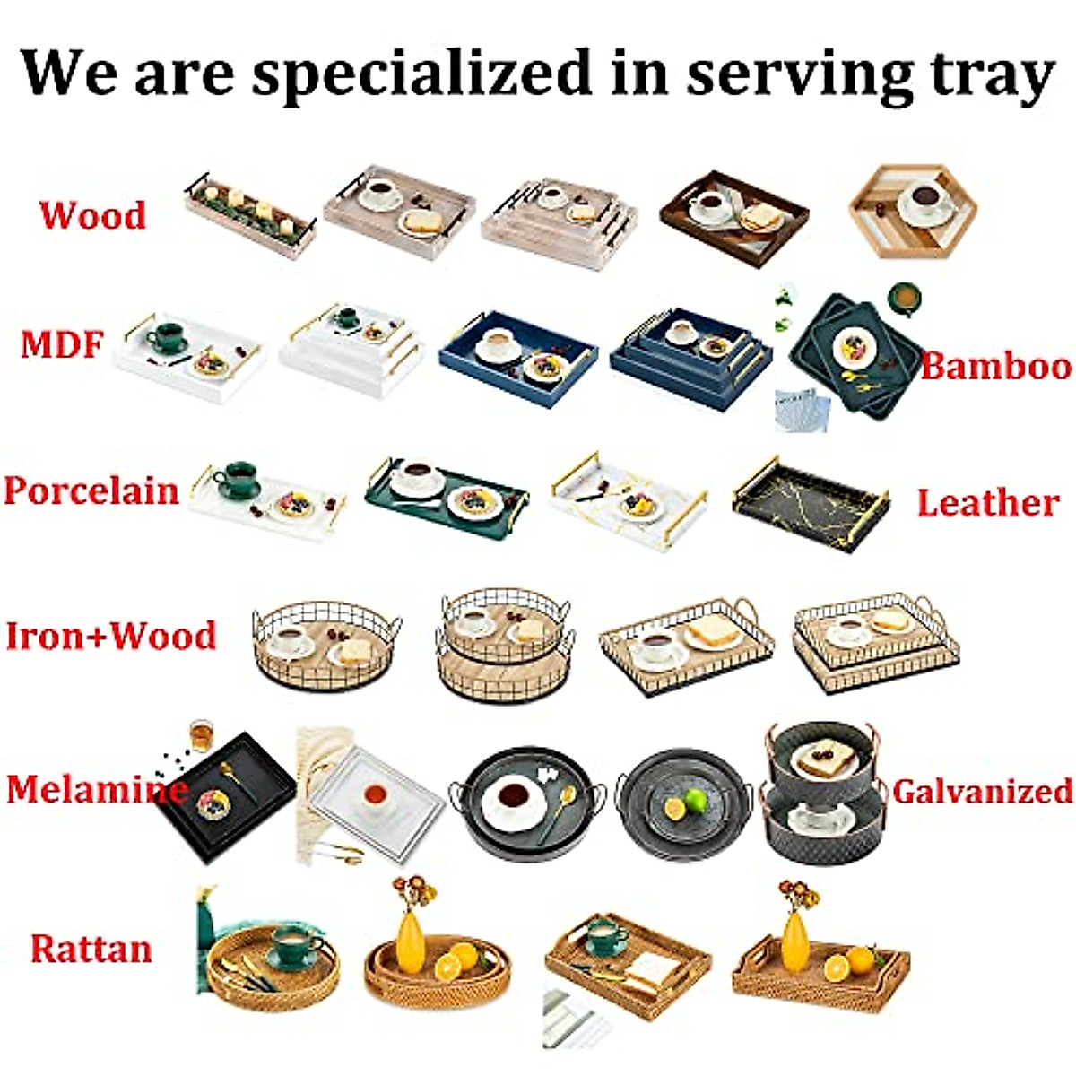 Plastic Serving Tray for Food 3Pcs Melamine Tray Platter with Wooden Wrinkle Black Rectangular Serving Board for Tea/Coffee/Fruit/Bread/Cake/Pastries/Cookie Tray for Home Wedding Kitchen Countertop