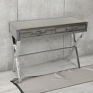Empire Art Direct Leather Console Table, 44" x 16" x 32", Elegant Silver Faux Lizard Skin