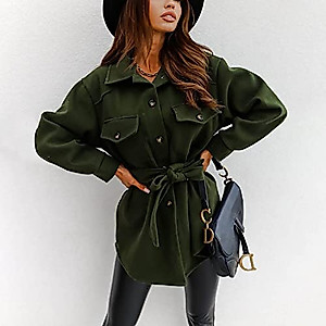 Coat, Women's Long Autumn And Winter Fashion Solid Color Woolen Coat For Women Black Coat Plus Size Jackets 3X, Womens Packable Down Jacket Shiny Black, Parka Jacket (XL, Green)