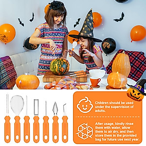 Pedenty 7 Pieces Halloween Pumpkin Carving Kit - Heavy Duty Stainless Steel Carving Tools Set Sculpting Scoop Knives for Halloween Decorations Jack-O-Lanterns