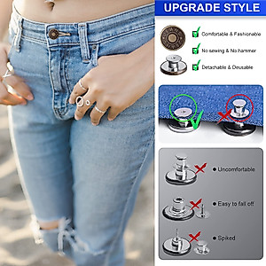 12 Sets Adjustable Buttons for Jeans, 20mm No Sew Instant Metal Buttons, Removable Jean Buttons Replacement Repair Kit with Threads Rivets and Screwdriver
