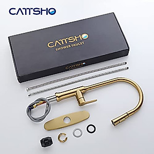 CATTSHO Kitchen Faucet with Pull Down Sprayer, Brass Kitchen Sink Faucet Gold Single Handle High Arc Commercial Spot Resist