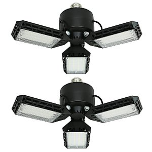 QiyuanLS LED Garage Lights 2Pack, 60W 6000LM Garage Light, LED Garage Ceiling Lights with 5 Adjustable Panels, 6500K Garage Lights Ceiling LED Shop Light Bulb for Garage Basement Office Workshop