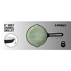 Mirro MIR-19056 6" Mini Cast Iron White Enamel Coated Interior Skillet, Grey, Ready to Use