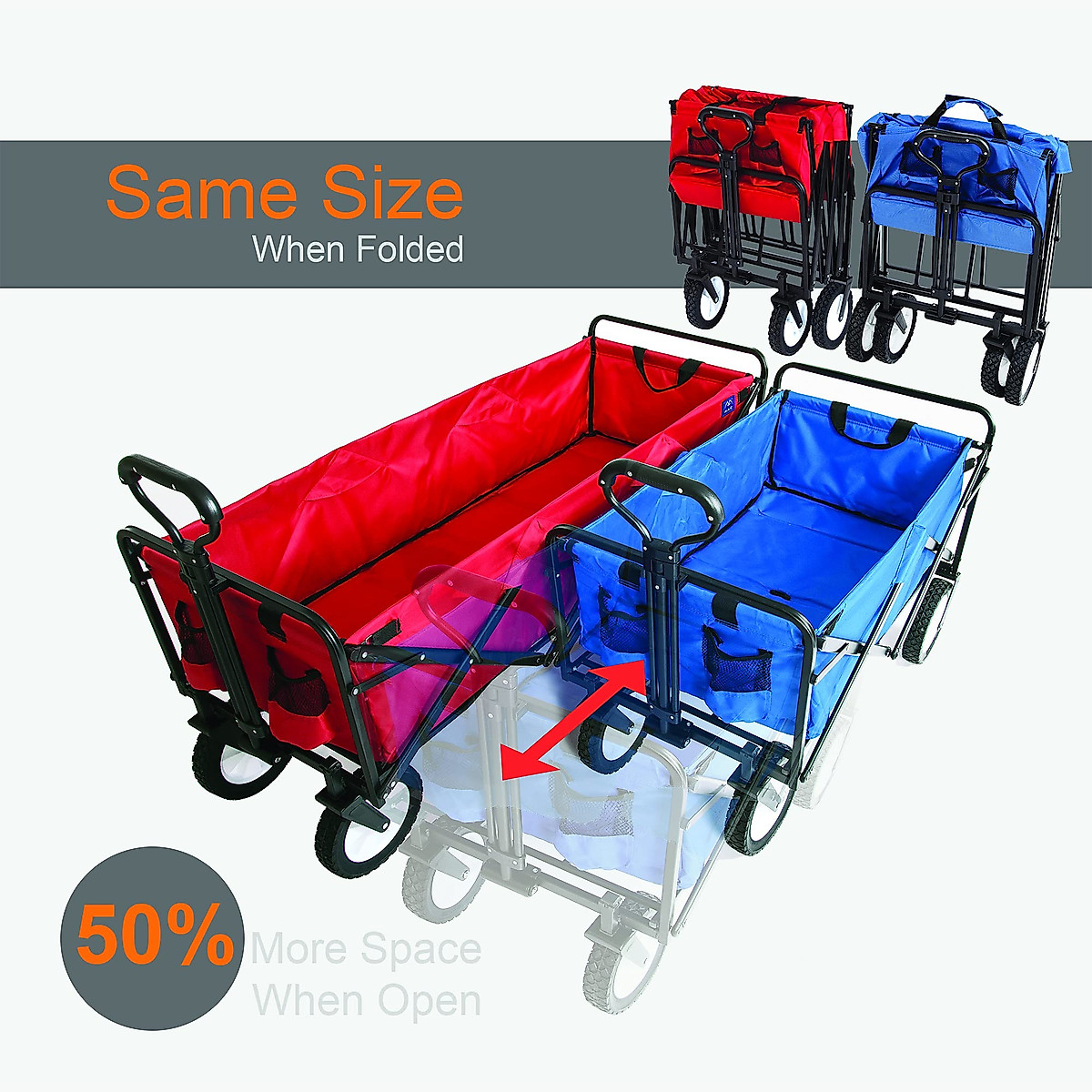 Mac Sports WTCX-201 Extended Collapsible Folding Outdoor Utility Wagon, Red