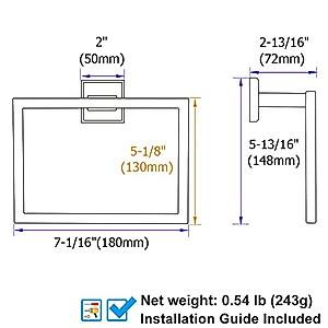 Hand Towel Holder Brushed Gold, Angle Simple SUS304 Stainless Steel Square Towel Ring, Bathroom Towel Hanger for Wall, 7.09-Inch