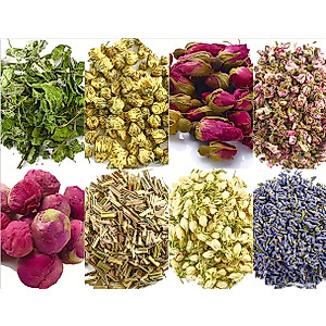 Dried Flowers and Herbs Accessories Decorations 8 Bags Set Dry Flowers Essential Supplies Rose Buds Lavender Chamomile Jasmine Scents for Flower Arrangements Crafts Bath Soap Lip Gloss Making