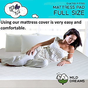 Full Mattress Pad Cover Fitted - Full Bed Mattress Cover Size 54x75 inches Stretches to 16 Deep Pocket- Fitted Quilted Sheet for Full Mattress, White