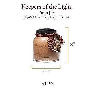 A Cheerful Giver — Gigi's Cinnamon Raisin Bread - 34oz Papa Scented Candle Jar with Lid - Keepers of the Light - 155 Hours of Burn Time, Gift for Women, Brown