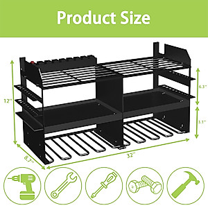 Spaclear Power Tool Organizer with Charging Station,3 Layer Holders Heavy Duty Metal Power Tool Storage Rack with 8 Drill Holders, Garage Tool Organizer and Storage with 8 Outlet Power Strip