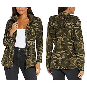SheKiss Women Lightweight Camouflage Warm Winter Safari Jackets Long Sleeve Zipper Casual Canvas Overcoat Hunting Hoodie