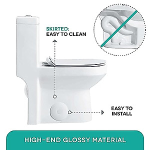 Fine Fixtures Dual-Flush One-Piece Toilet With High-Efficiency Flush, 10" Rough-in, Round Seat - Small, Space Saver Design.